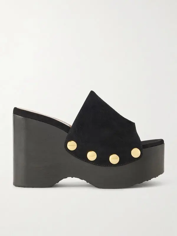 GIANVITO ROSSI Ardea 60 Studded Suede Platform Wedge Mules - Black
