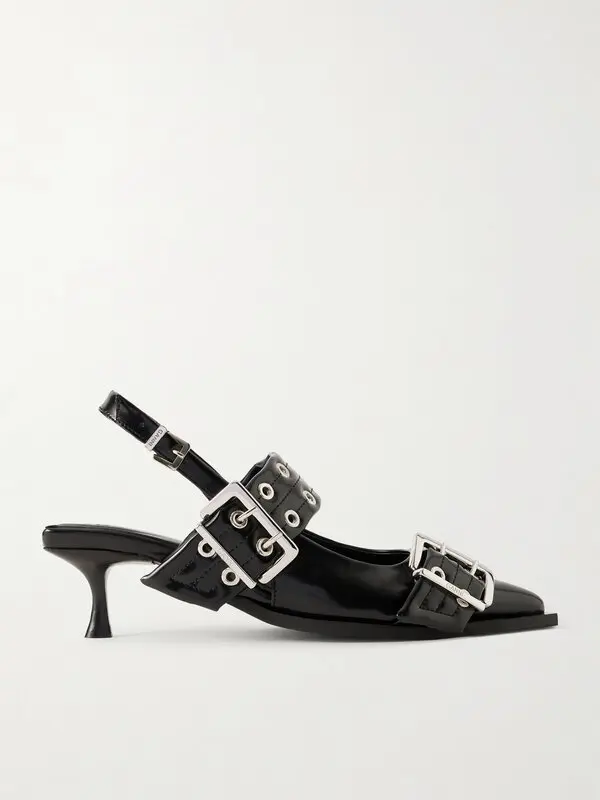 GANNI Feminine Buckle Vegan Slingback Pumps - Black