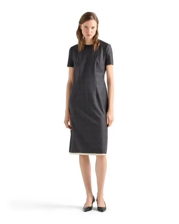 Prada Checked Wool Sheath Dress - Grey