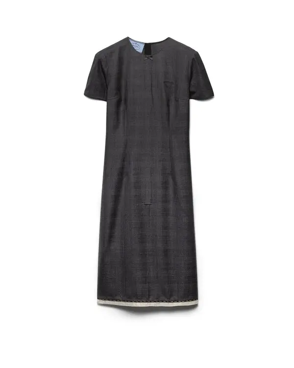Prada Checked Wool Sheath Dress - Grey