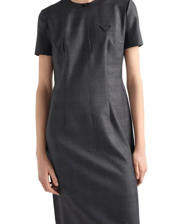 Prada Checked Wool Sheath Dress - Grey