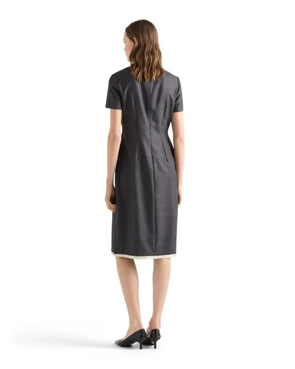 Prada Checked Wool Sheath Dress - Grey