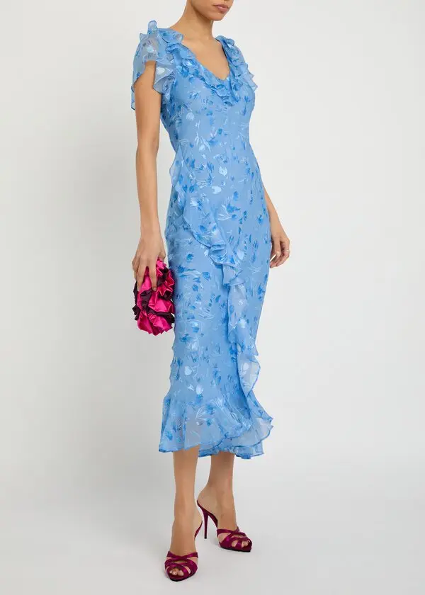 Rixo Meadow Devoré Silk-blend Maxi Dress