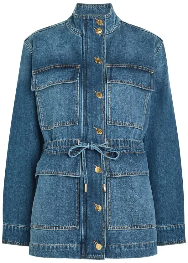 Veronica Beard Truman Drawstring Denim Jacket - Mid Blu