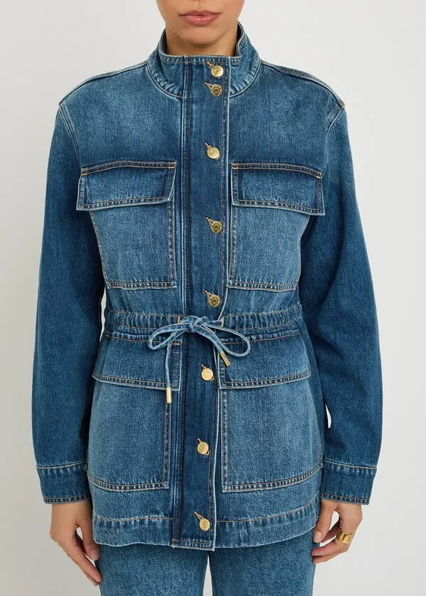 Veronica Beard Truman Drawstring Denim Jacket - Mid Blu