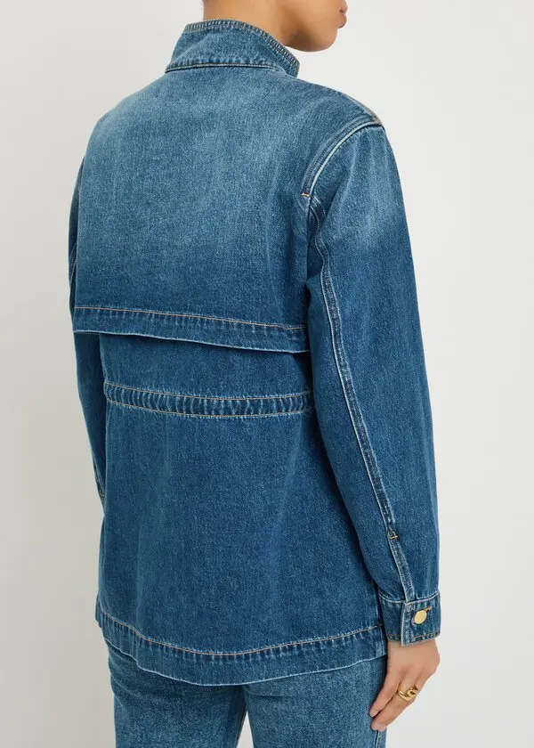 Veronica Beard Truman Drawstring Denim Jacket - Mid Blu