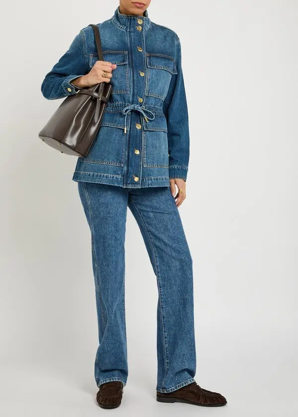 Veronica Beard Truman Drawstring Denim Jacket - Mid Blu