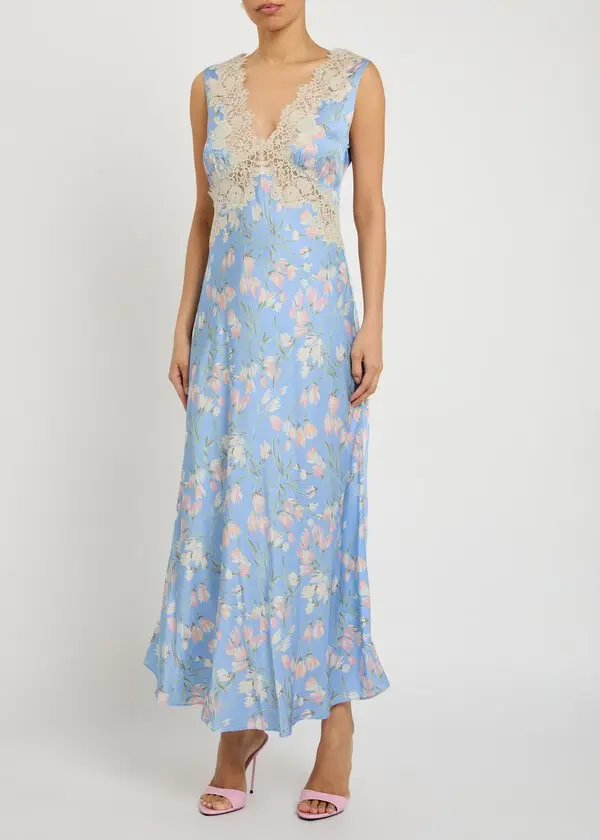 Rixo Lysandra Floral-print Satin Midi Dress