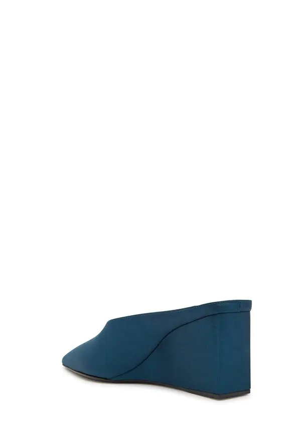 Alaïa 75 Satin Wedge Mules - Dark Blue