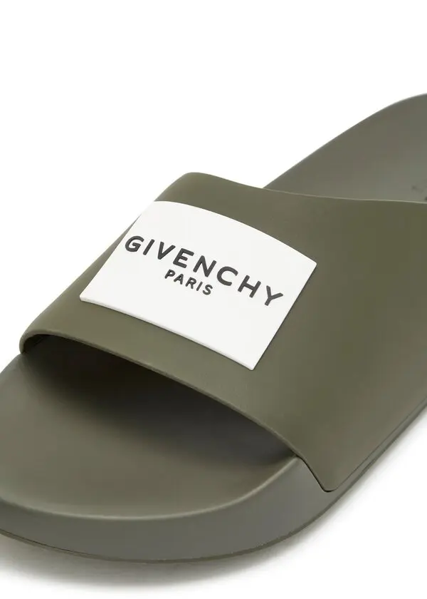 Givenchy Logo Rubber Sliders - Khaki