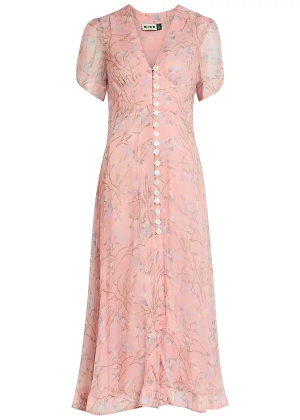 Rixo Floral-print Chiffon Midi Dress - Light Pink