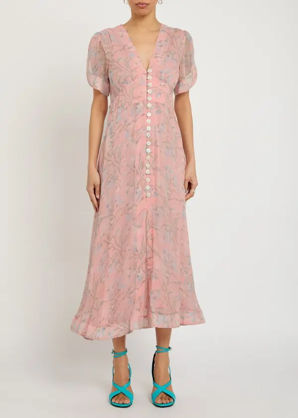 Rixo Floral-print Chiffon Midi Dress - Light Pink