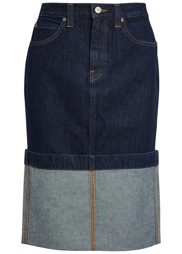 Khaite Kilian Turn-up Hem Denim Skirt - Indigo