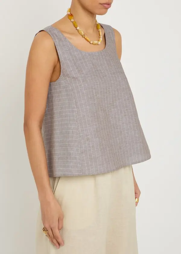 Max Mara Caliga Striped Linen And Cotton-blend Tank