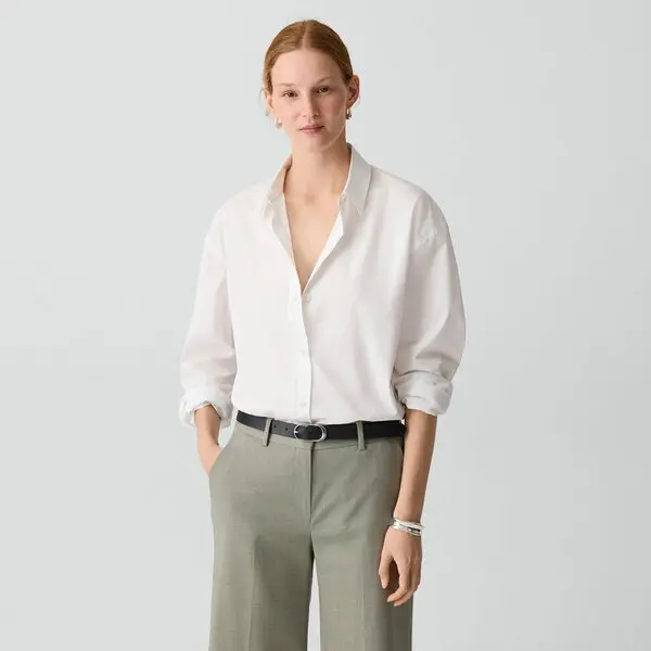 Theory Button Back Shirt In Relaxed Poplin