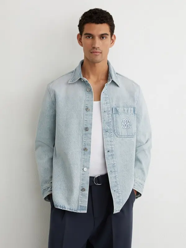 REISS Randall Monogram Relaxed Washed-denim Overshirt - Acid Blue