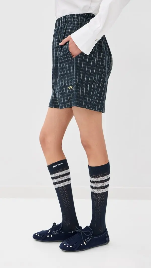 WALES BONNER Sunday Plaid Linen Shorts
