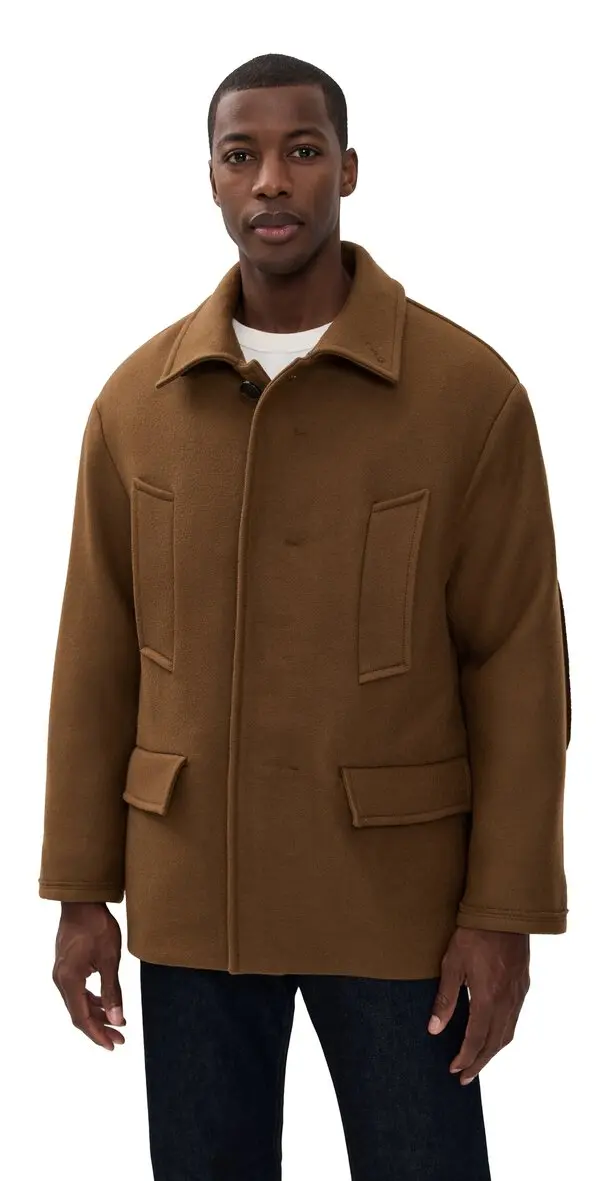 Ami Boiled Wool Gabardine Pea Coat