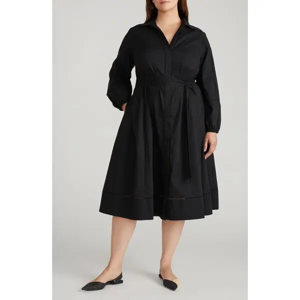Universal Standard Yuli Long Sleeve Stretch Poplin Midi Dress