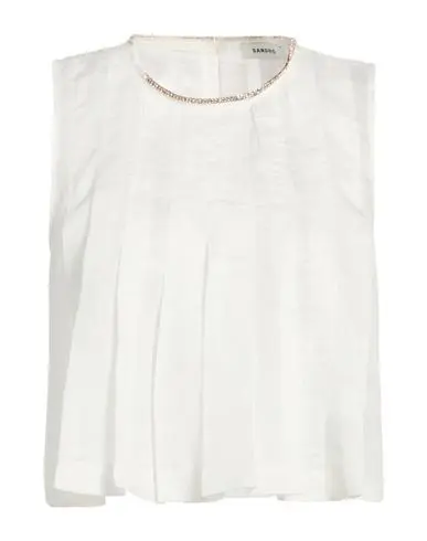 Sandro Woven Top With Appliqués And Crystals