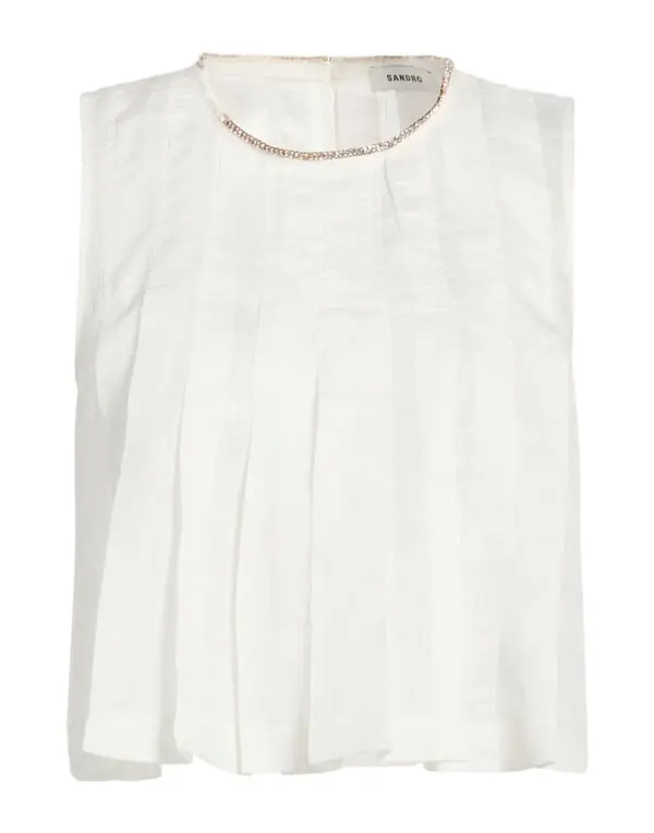 Sandro Woven Top With Appliqués And Crystals