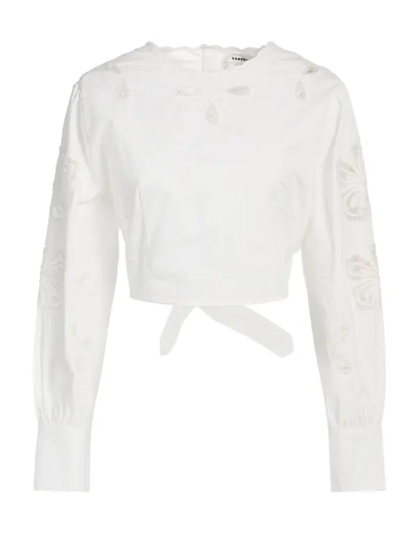 Sandro Cropped Cotton Poplin Top With Appliqué Detail