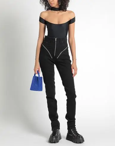 MUGLER Straight Leg Jeans With Leather Trim