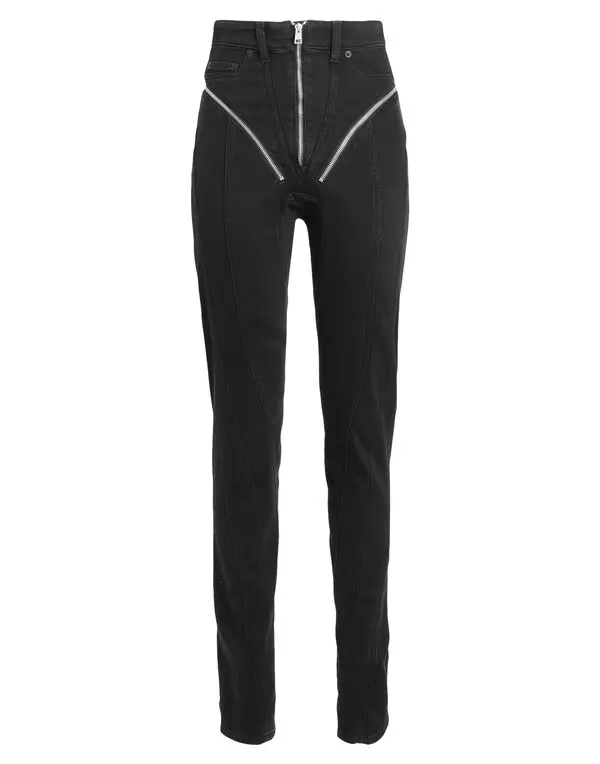 MUGLER Straight Leg Jeans With Leather Trim
