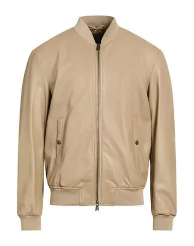 Add Ovine Leather Bomber Jacket - Beige