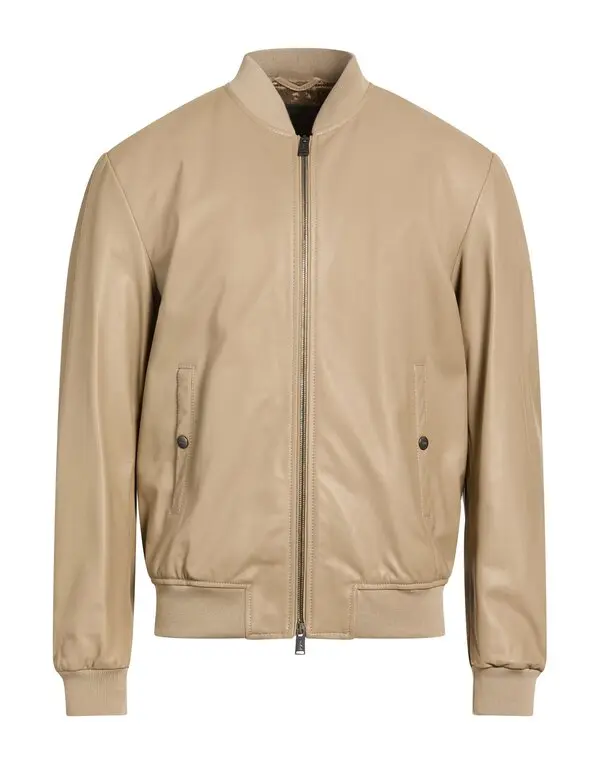 Add Ovine Leather Bomber Jacket - Beige