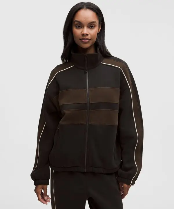 Lululemon Steady State Oversized Funnel Full Zip - Black/walnut Crunch/light Ivory