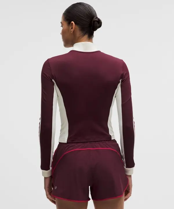 Lululemon Striped Slim-fit Track Jacket - Burgundy Bay/light Ivory/oxford Red