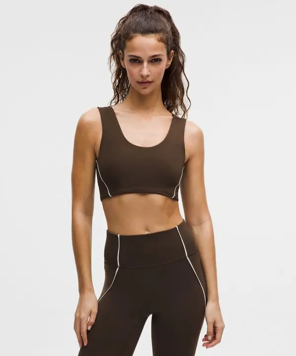 Lululemon Wunder Train Piped Sports Bra - Walnut Crunch/light Ivory