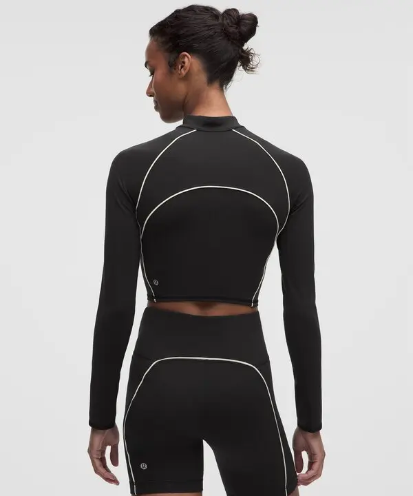 Lululemon Wunder Train Cropped Long-sleeve Half Zip - Black/light Ivory
