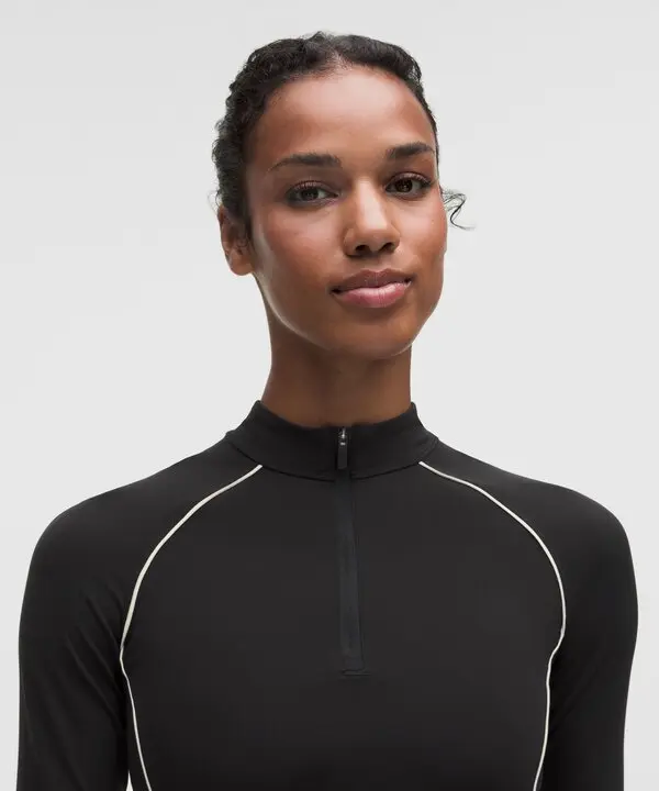 Lululemon Wunder Train Cropped Long-sleeve Half Zip - Black/light Ivory