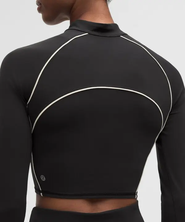 Lululemon Wunder Train Cropped Long-sleeve Half Zip - Black/light Ivory