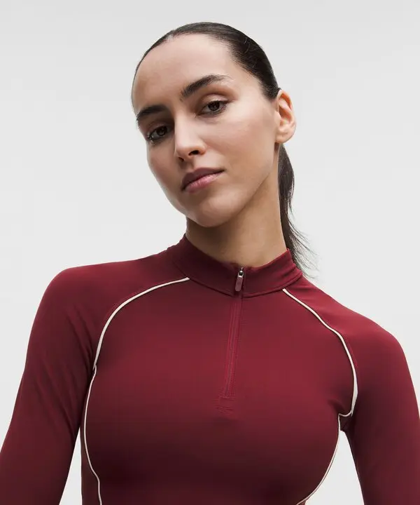 Lululemon Wunder Train Cropped Long-sleeve Half Zip - Burgundy Bay/light Ivory