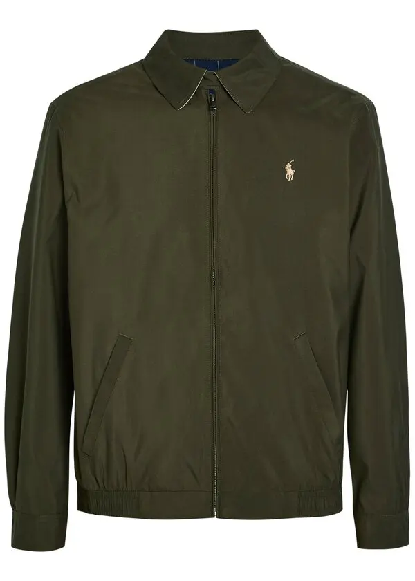 Polo Ralph Lauren Windbreaker Logo Brushed Poplin Bomber Jacket - Olive
