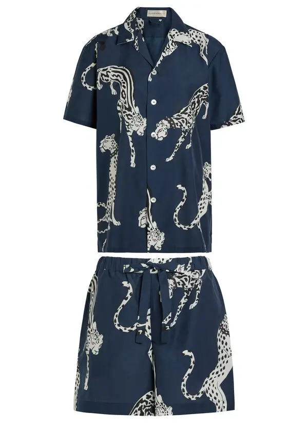 Olivia Von Halle Emeli Printed Cotton-blend Pyjama Set - Blue