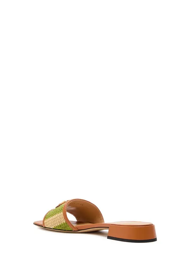 Valentino Garavani Vlogo Raffia And Leather Sliders