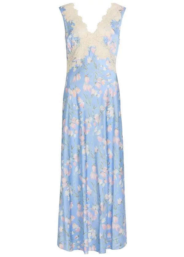 Rixo Lysandra Floral-print Satin Midi Dress - Light Blue