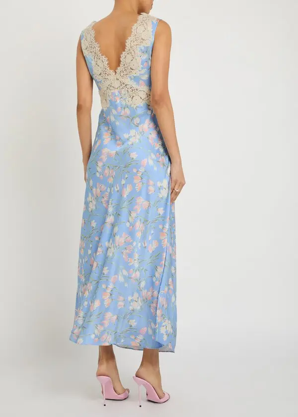 Rixo Lysandra Floral-print Satin Midi Dress - Light Blue