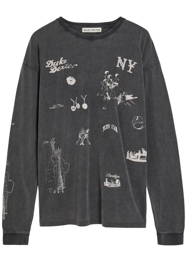 DUKE + DEXTER Sketch Printed Long Sleeve Cotton T-shirt - Grey
