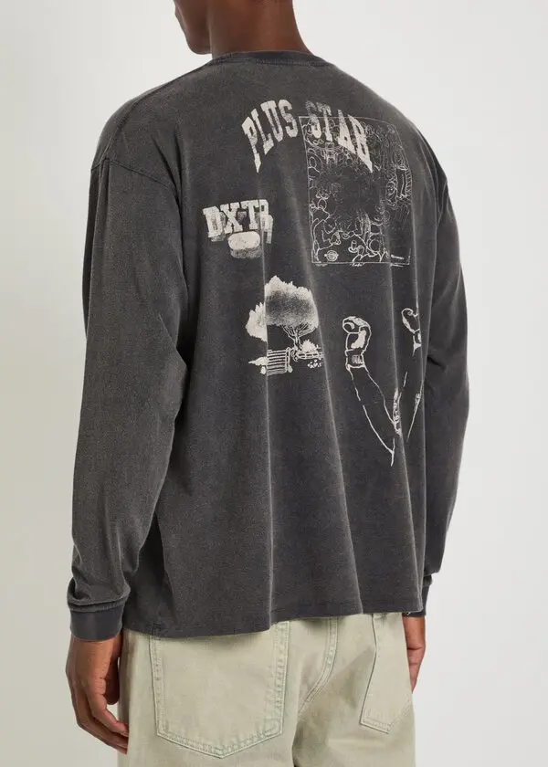 DUKE + DEXTER Sketch Printed Long Sleeve Cotton T-shirt - Grey