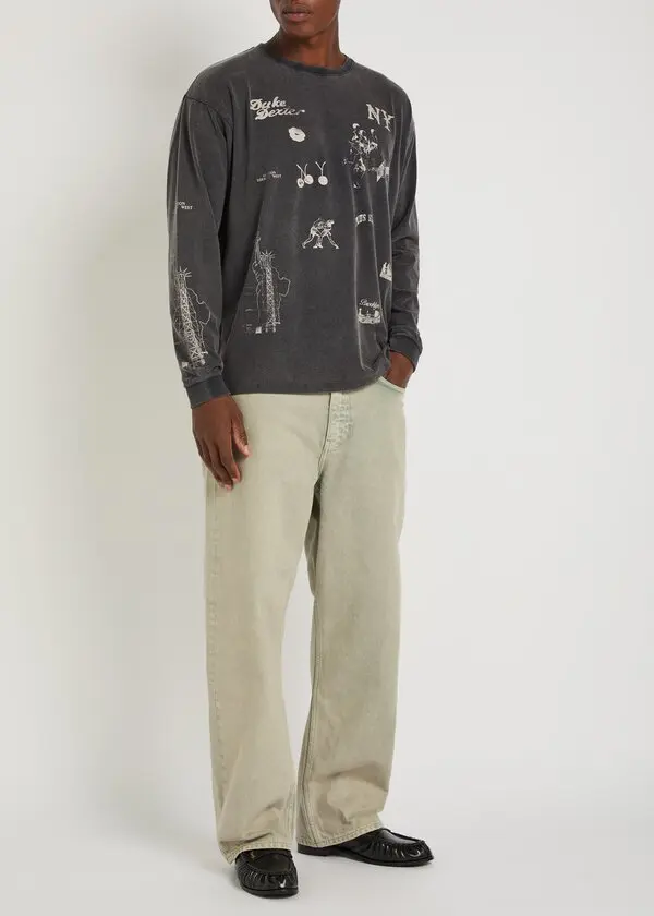 DUKE + DEXTER Sketch Printed Long Sleeve Cotton T-shirt - Grey