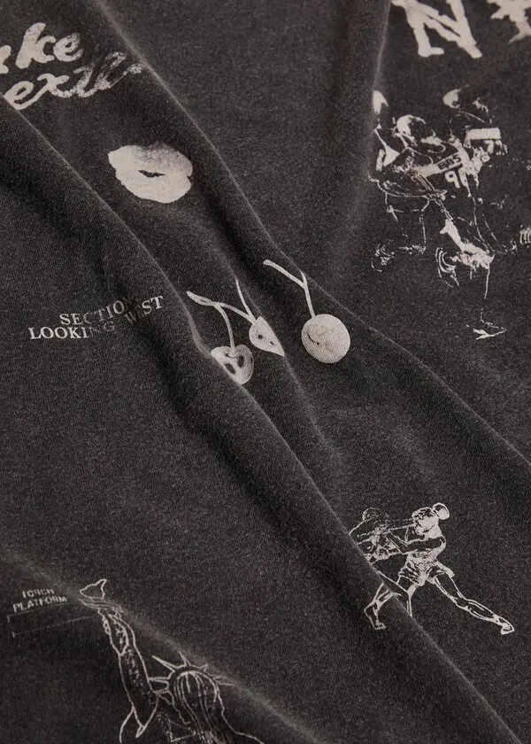 DUKE + DEXTER Sketch Printed Long Sleeve Cotton T-shirt - Grey