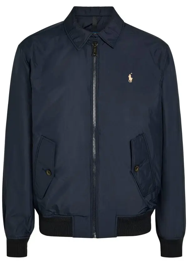 Polo Ralph Lauren Windbreaker Logo Brushed Poplin Bomber Jacket - Navy