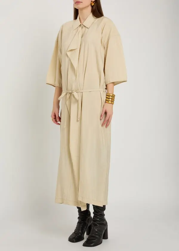 LEMAIRE Belted Brushed Silk-blend Midi Shirt Dress - Beige