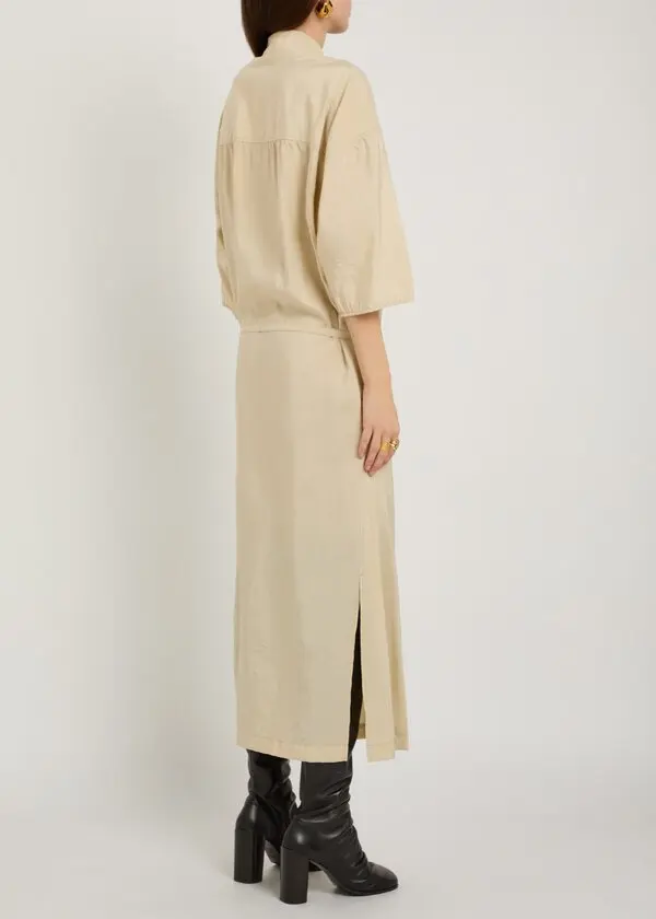 LEMAIRE Belted Brushed Silk-blend Midi Shirt Dress - Beige