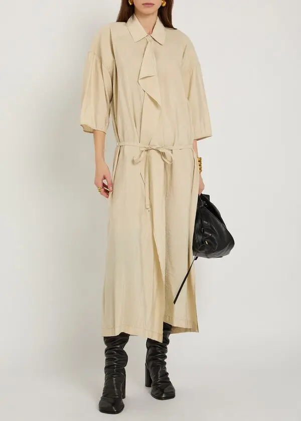 LEMAIRE Belted Brushed Silk-blend Midi Shirt Dress - Beige